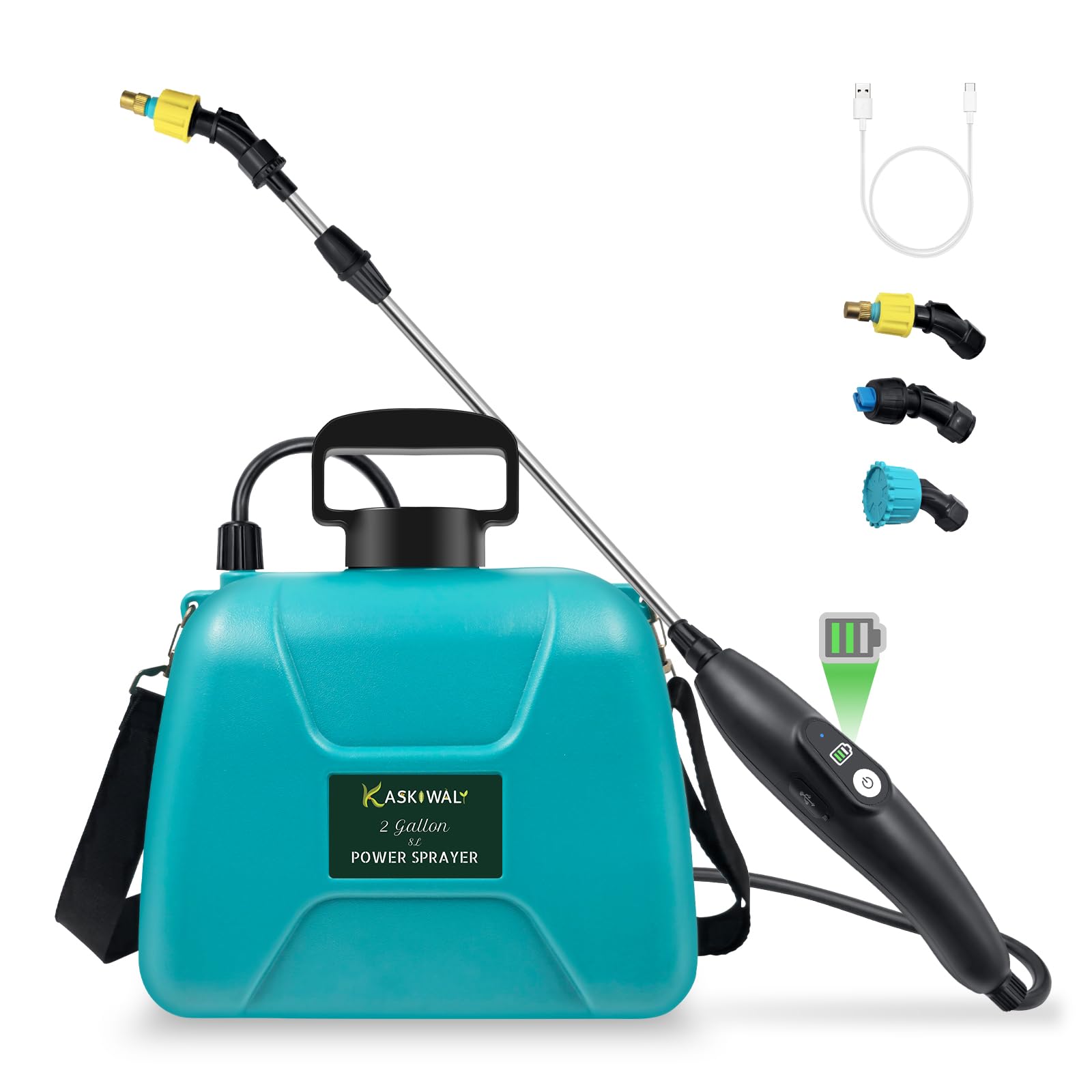 2 Gallon Electric Garden Sprayer, Battery Powered Sprayer with 3 Mist Nozzles, Yard Pump 2 Gallon Sprayer with Retractable Wand, Water Lawn Sprayer with Adjustable Shoulder Strap for Gardening
