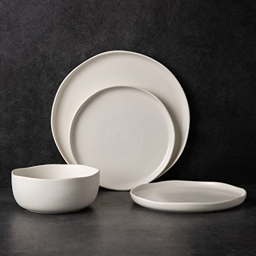 AmorArc Stoneware Cereal Bowls for Kitchen, 28oz Large Ceramic Soup Bowls Set of 6 for Meal, Chip-Resistant Kitchen Bowls with Wavy Rim, Reactive Glaze-Matte White