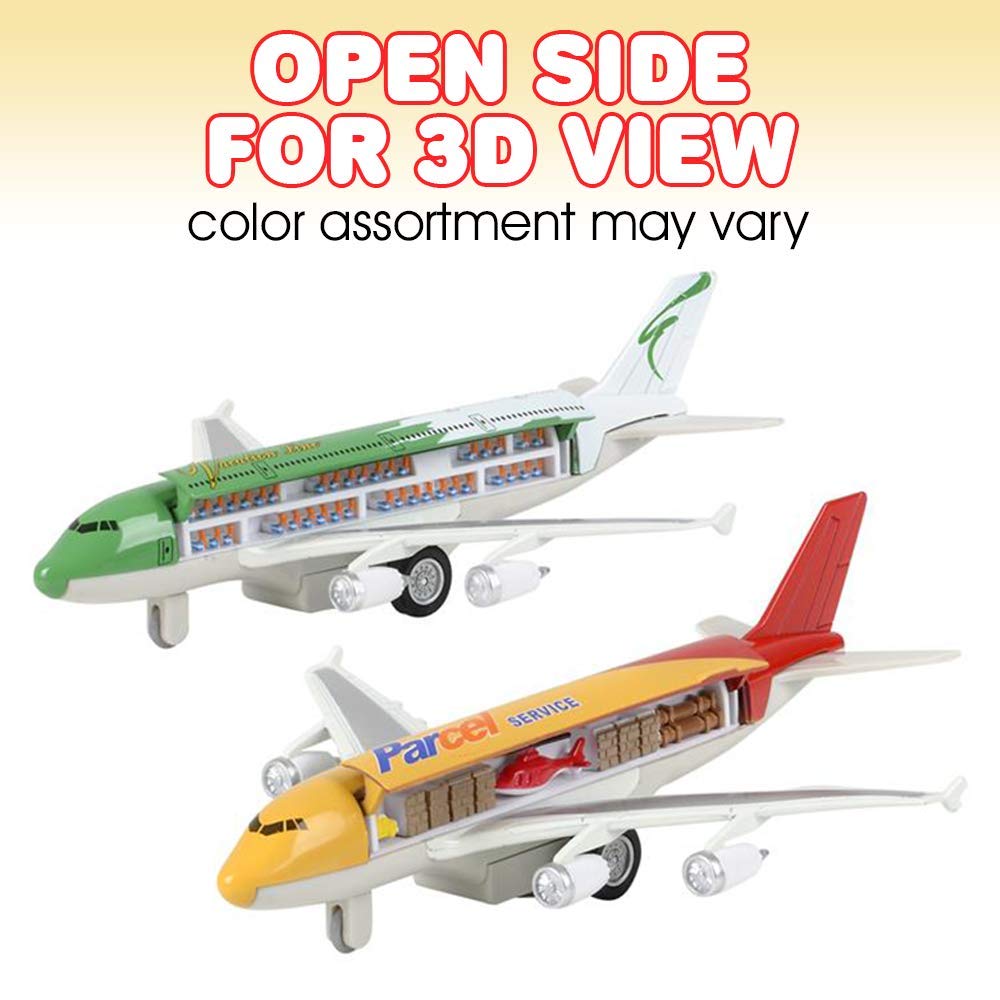 ArtCreativity Diecast Pullback Super Jumbo Airplanes with 3D Anatomy View, Set of 2, Diecast Metal Cargo & Passenger Airplane Toys for Kids, Aviation Themed Party Decorations, Best Birthday Gift