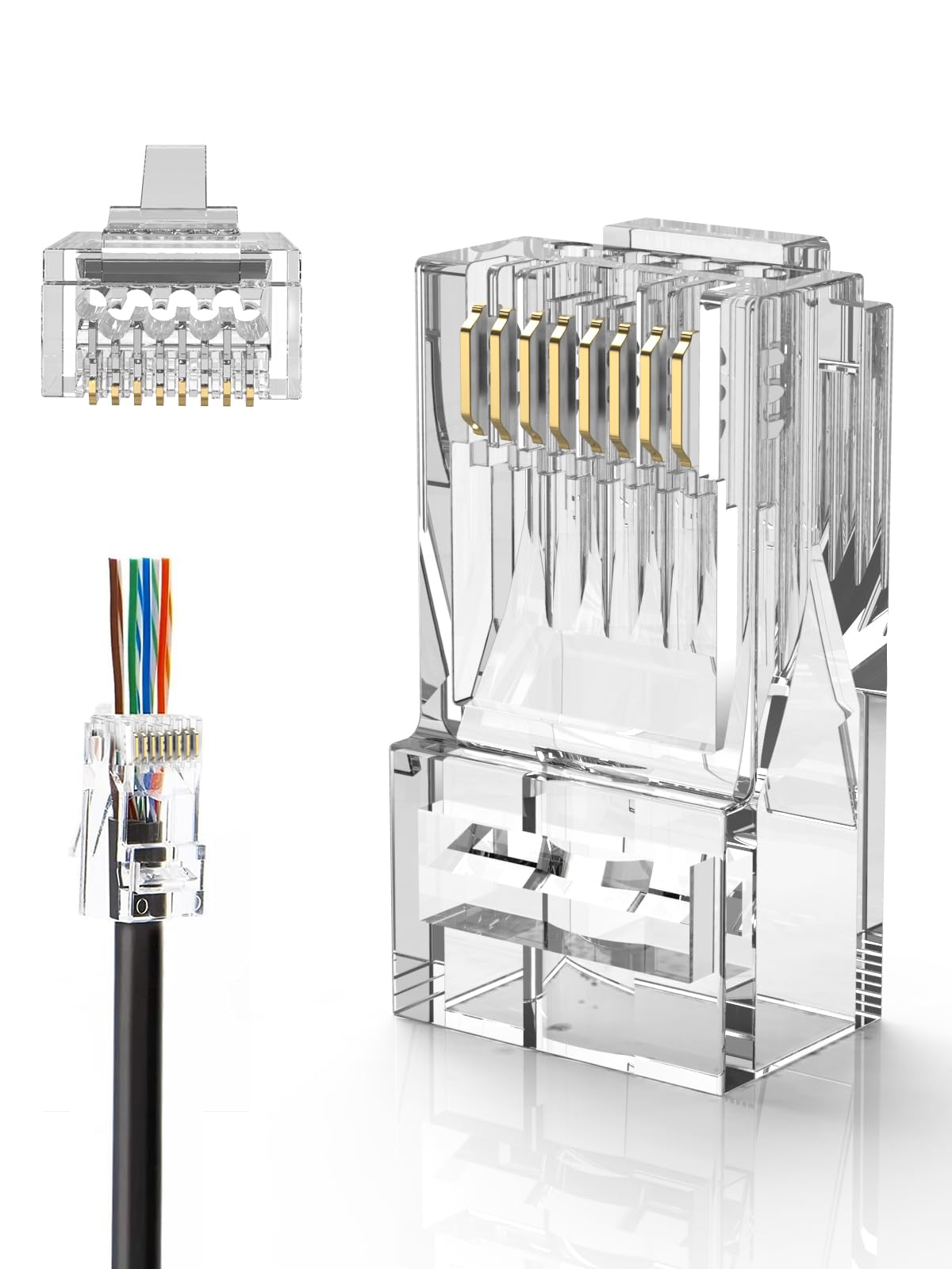 CableCreation RJ45 Pass Through Connectors, 50-Pack Cat6/Cat5e Gold Plated Modular Plug Unshielded Crimp Connector for Solid or Stranded UTP Ethernet Cable