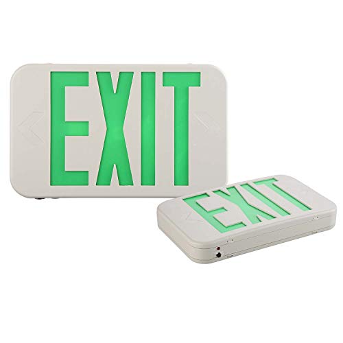 EXITLUX LED EXIT Light,Commercial Emergency Lighting Fixtures,Combo Exit Sign with Backup Battery,UL Listed,Rounded Square,Universal Mounting,for Corridor Hallway,Double Face Green Letters,2 Pack