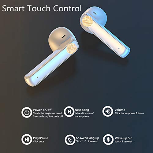Sunffice Bluetooth Earbuds, Wireless Bluetooth 5.0 Headphones in Ear Earpieces with Charging Case,Hands-Free Headsets with Mic, LED Power Display,Touch Control Earphones for iPhone and Android(White)