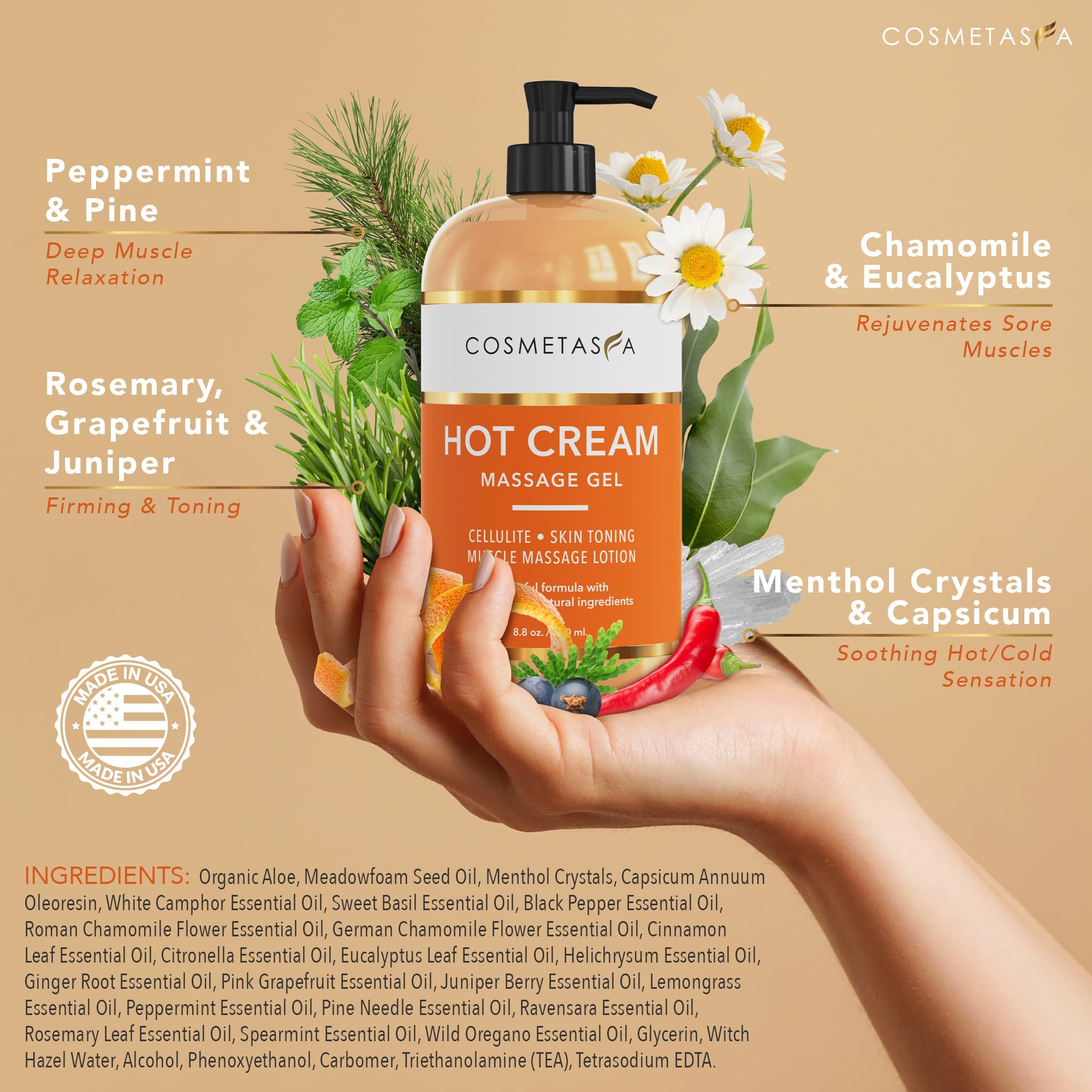 Cellulite Massage Oil & Hot Cream - 100% Natural Cellulite Oil & Gel, Highly Absorbable, Firm, Tone, Tighten & Moisturize Skin - Soothes Muscles (8.8 Fl Oz Each Bottle)