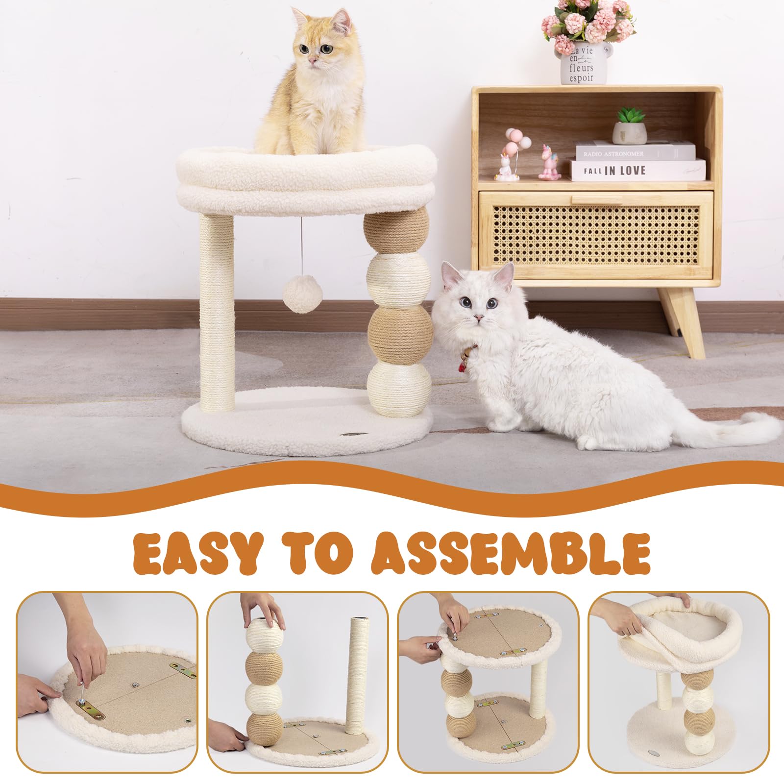 PawPalace Small Cat Tree for Indoor Cats with Large Cozy Plush Top Perch, Natural Sisal Scratching Posts for Kittens and Cats