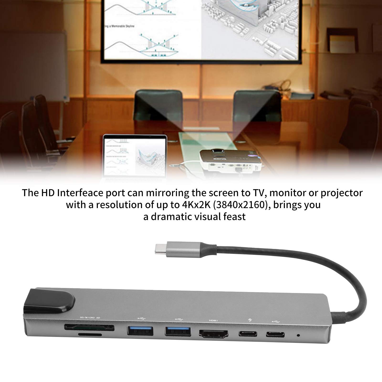 wendeekun TypeC Docking Station,8 in 1 TypeC Converter TypeC to PD/HDMI/RJ45/Memory Card/Storage Card/USB3.0 Adapter,Easy and Convenient Expansion