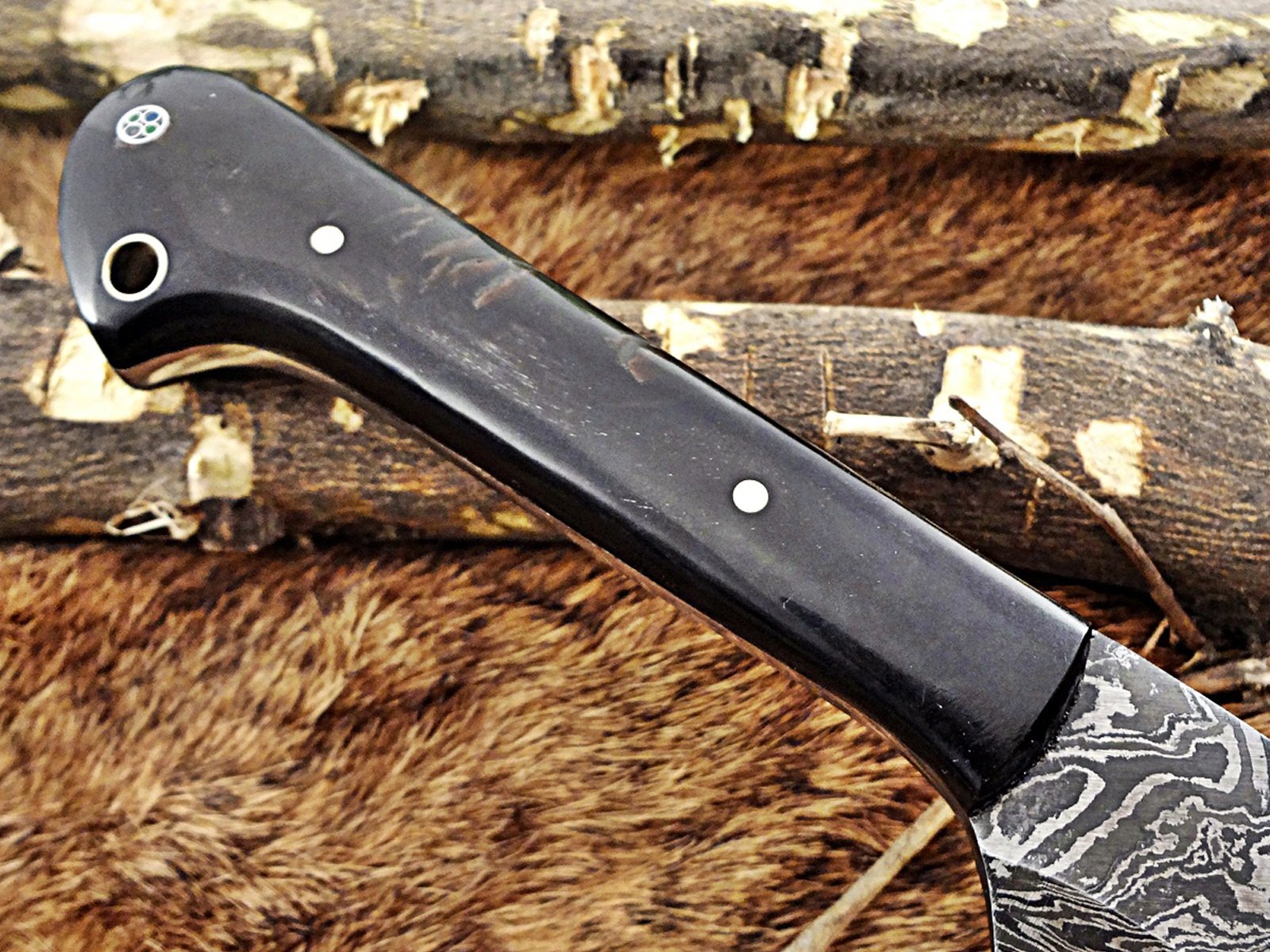 8.5 Inches long custom made Damascus steel hand forged Paring Knife, kitchen knife 4" full tang blade, Natural Buffalo Horn scale inserting hole (Black)