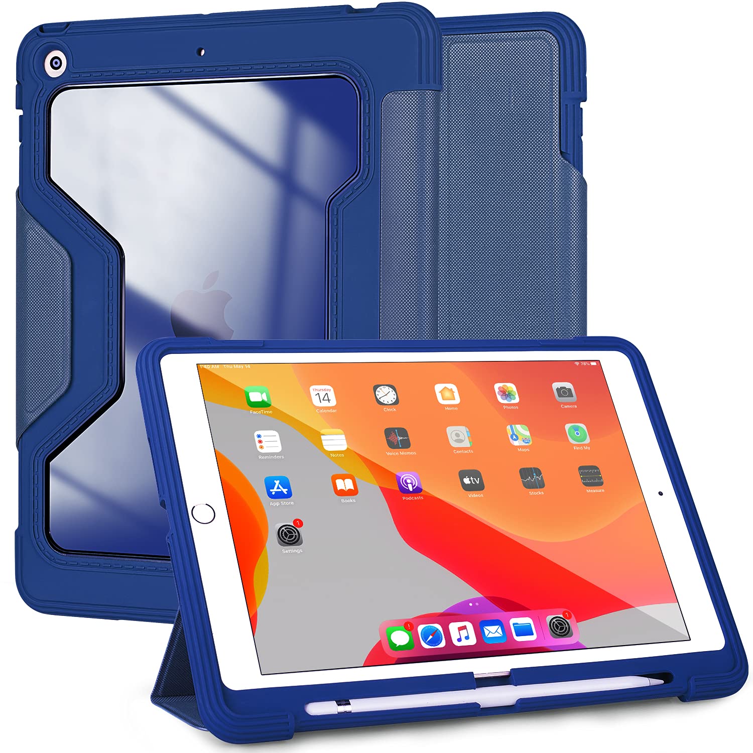 TopEsct Kids Case for iPad 9th/8th/7th Generation, Protective Case with Pencil Holder, Premium Silicone Shockproof Smart Cover Auto Wake/Sleep(Blue)