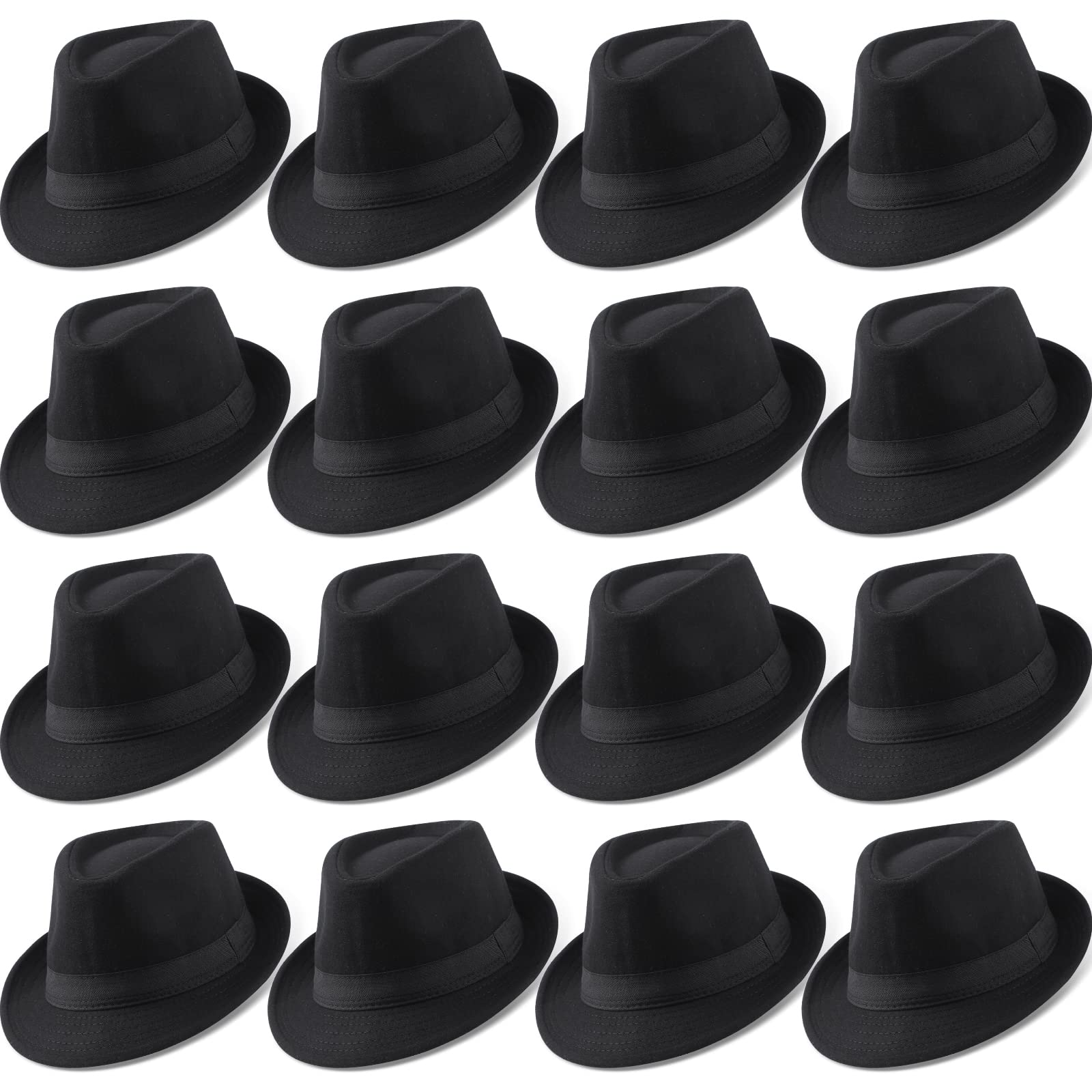 16 Pcs Straw Hats 1920s Classic Hats Short Brim Hat Summer Hats for Man Women Straw Hats Panama Hat (Black, Woolen)