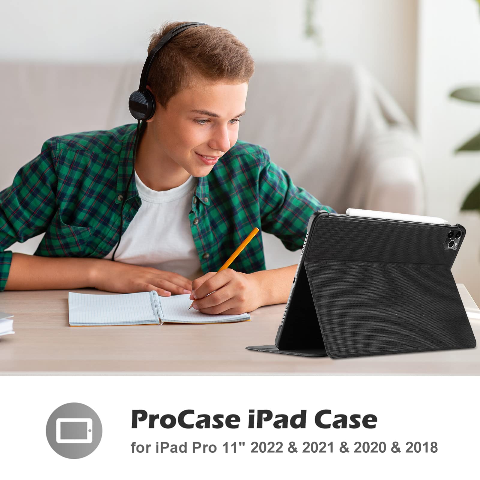 ProCase iPad Pro 11 Inch Case 2022 2021 2020 2018, Slim Stand Protective Folio Case Smart Cover for iPad Pro 11" 4th 3rd 2nd 1st Gen - Black