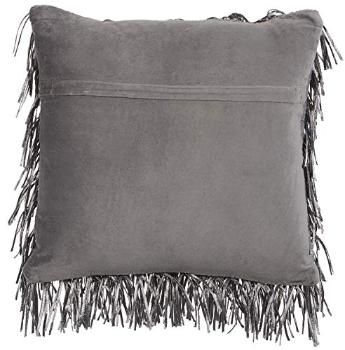 Mina Victory Shag Metallic Ribbon Shag Pewter 20" x 20" Throw Pillow