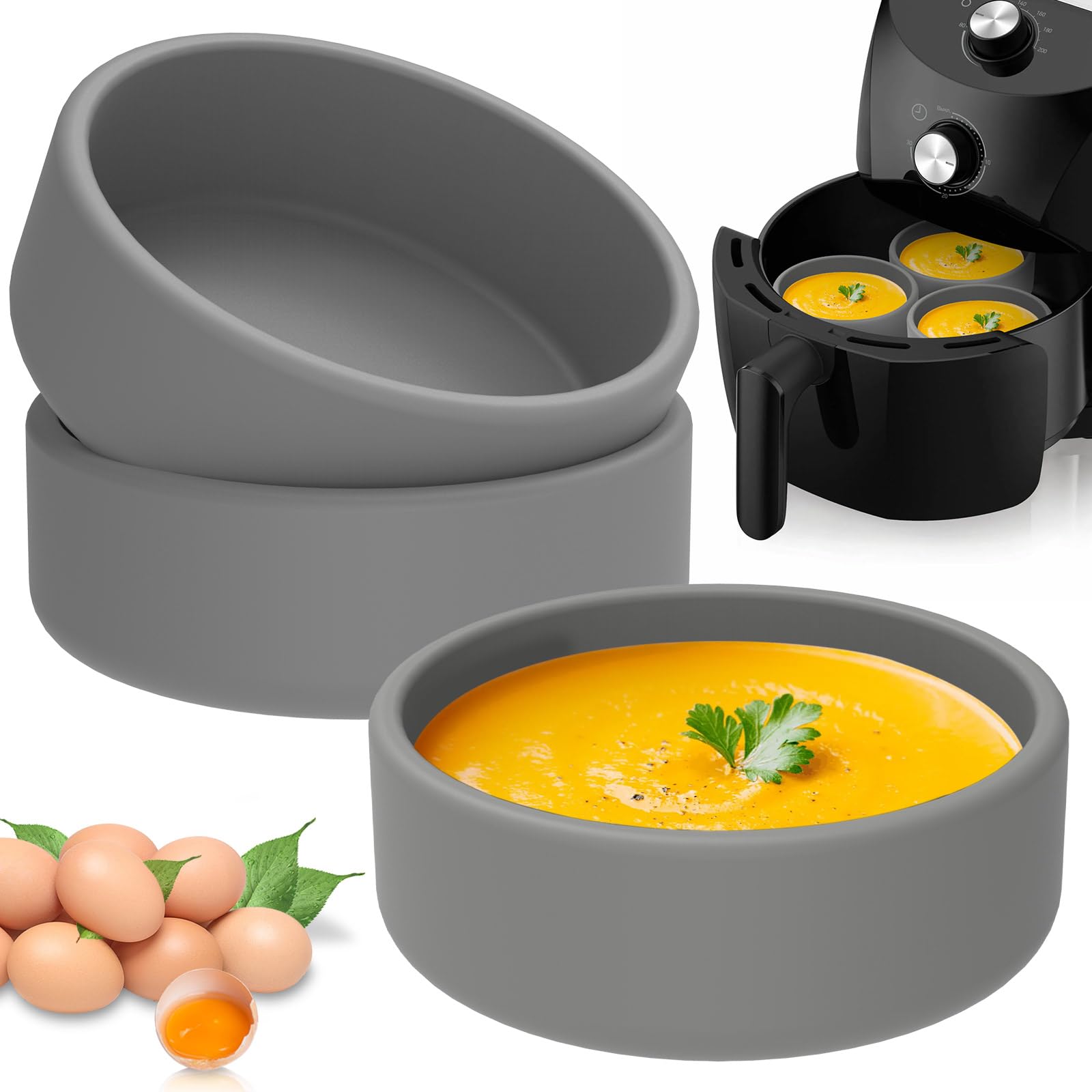 3Pcs Air Fryer Egg Mold, Reusable Egg Bite Maker, Nonstick Silicone Egg Molds, Microwave Egg Cooker, Silicone Egg Poacher Cups, Air Fryer Dash Egg Cooker, Air Fryer Accessories for Oven, 4×1.3inch