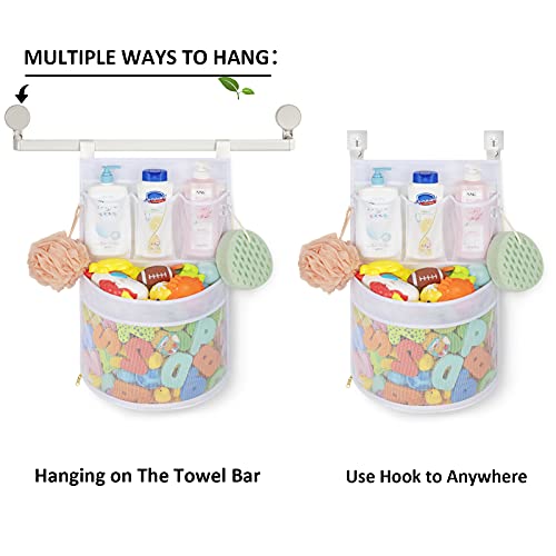 Baby Bath Toy Organizer, quick drying, and mould proof, Multiple-Suspension Bath Toy Holder, Large Capacity Multi Use Bathtub Toy Storage Bag(1 Large, White)