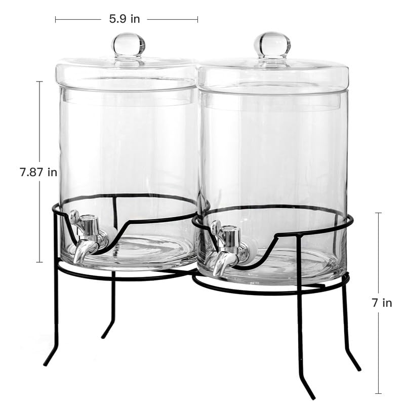 2 Pack Drink Dispenser with Stand Beverage Dispenser Each 1 Gallon Glass Drink Dispensers for Parties Lemonade Sangria Dispenser Mason Jar Drink Dispensers