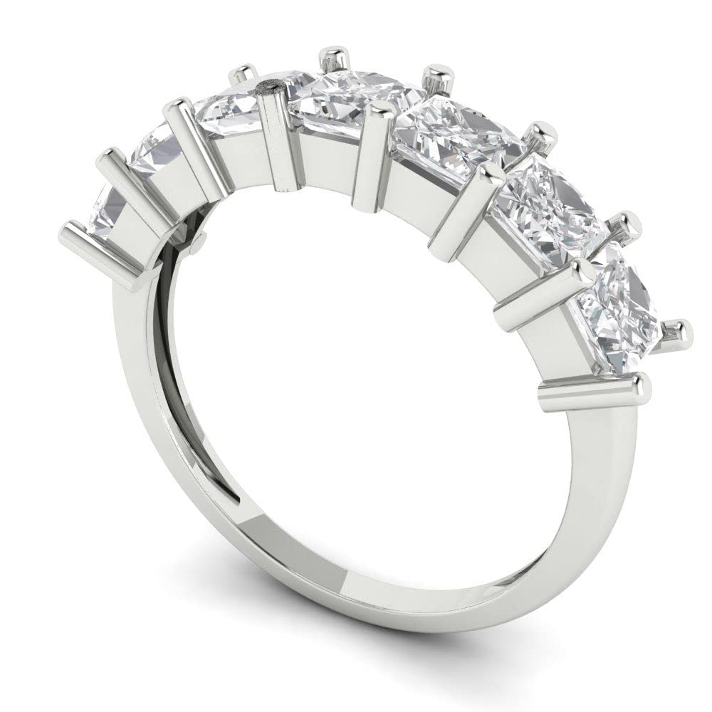 2.03 Carat Princess Cut Zircon 14k White Gold Eternity Designer Art Deco Everlasting Danity Statement Ring Band Sz 8.5