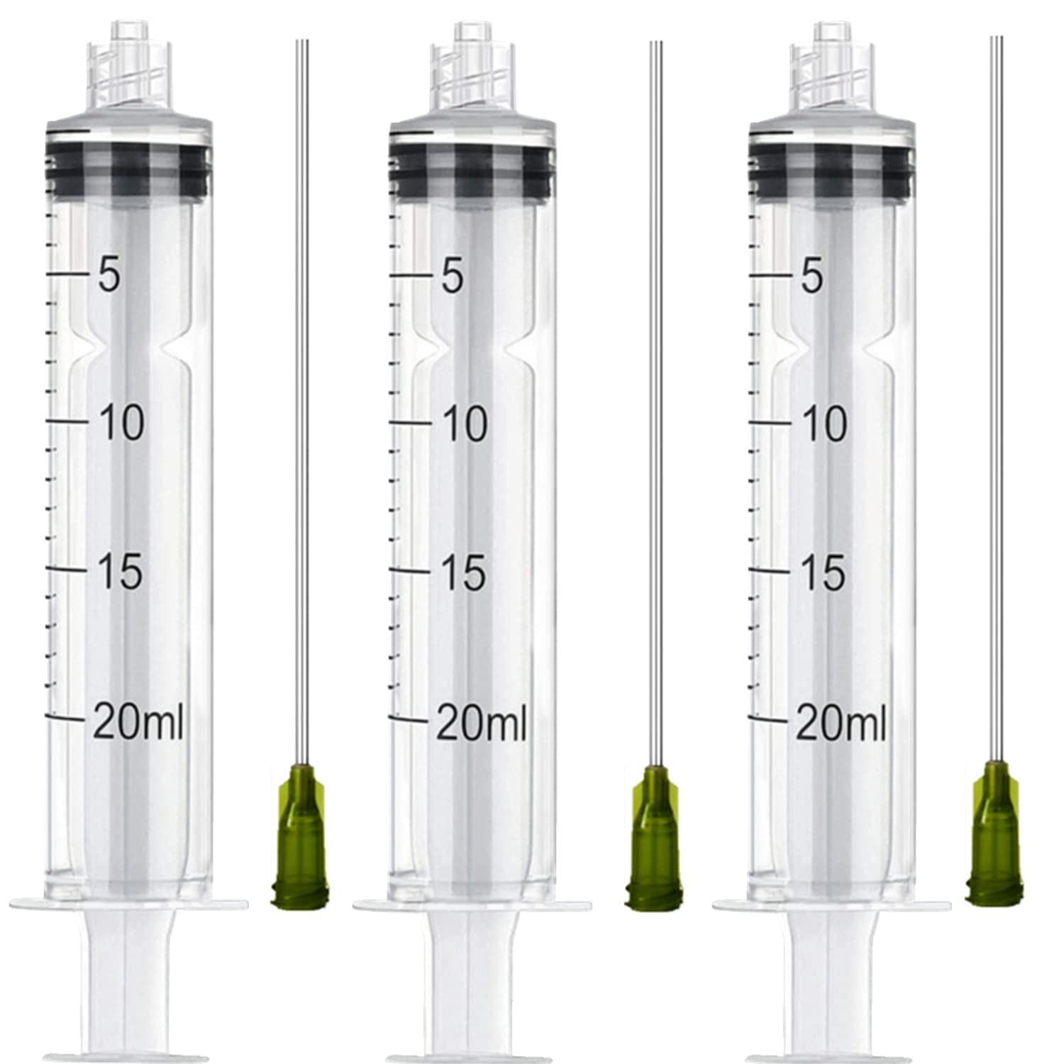 3 Pack 20ml Industrial Plastic Syringes with Blunt Luer Lock Needle 4 Inch for Scientific Labs, Glue Application, Measuring, Refilling and Transfering Liquids