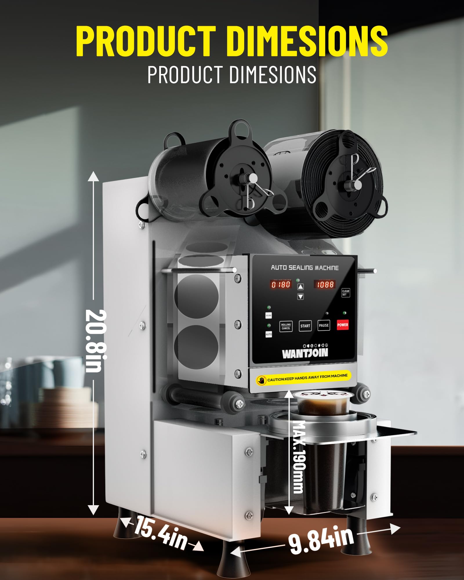 WantJoin Cup Sealing Machine - Full Automatic Cup Sealer Machine 90/95mm, 35.4/37.4in, 500-650 Cups/H Commercial Digital Control LCD Panel Electric Cup Sealer for Bubble, Milk Tea, Coffee, Grey