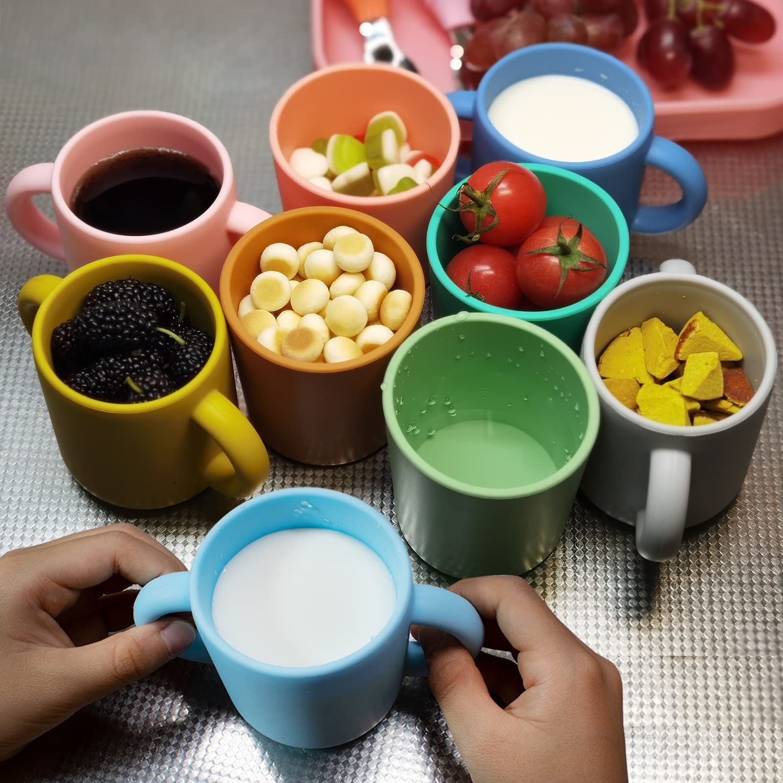 2 Pack Tiny Silicone Drinking Training Cup for Baby and Toddler - Toddler Learning Cup with Two Handles -Developmental Baby-Led Weaning Drinking Cups 5 OZ - 6 months+ (Pink/yellow)