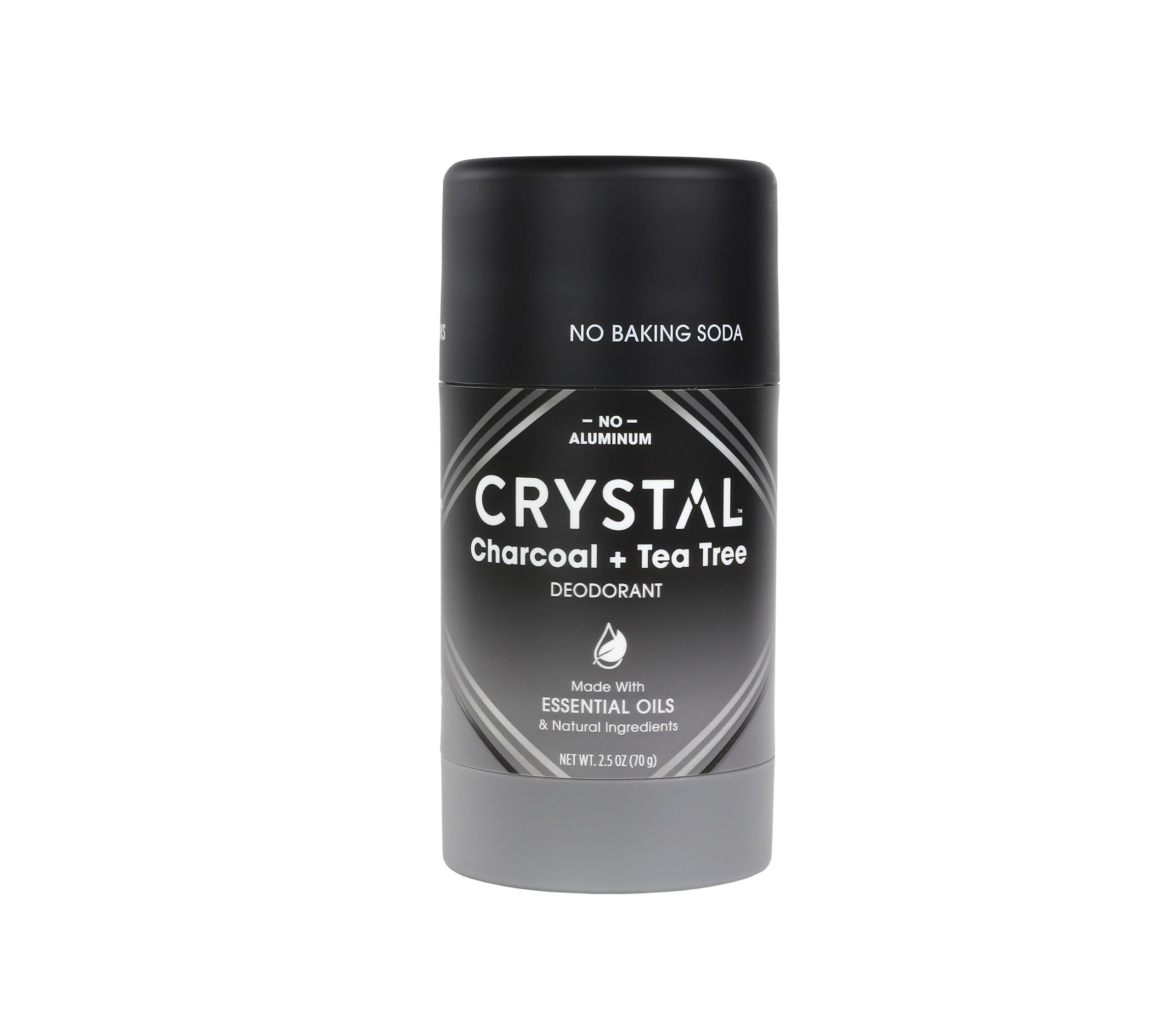 Crystal Magnesium Solid Stick Natural Deodorant, Non-Irritating Aluminum Free Deodorant for Men or Women, Safely and Effectively Fights Odor, Baking Soda Free, Charcoal & Tea Tree, 2.5 oz