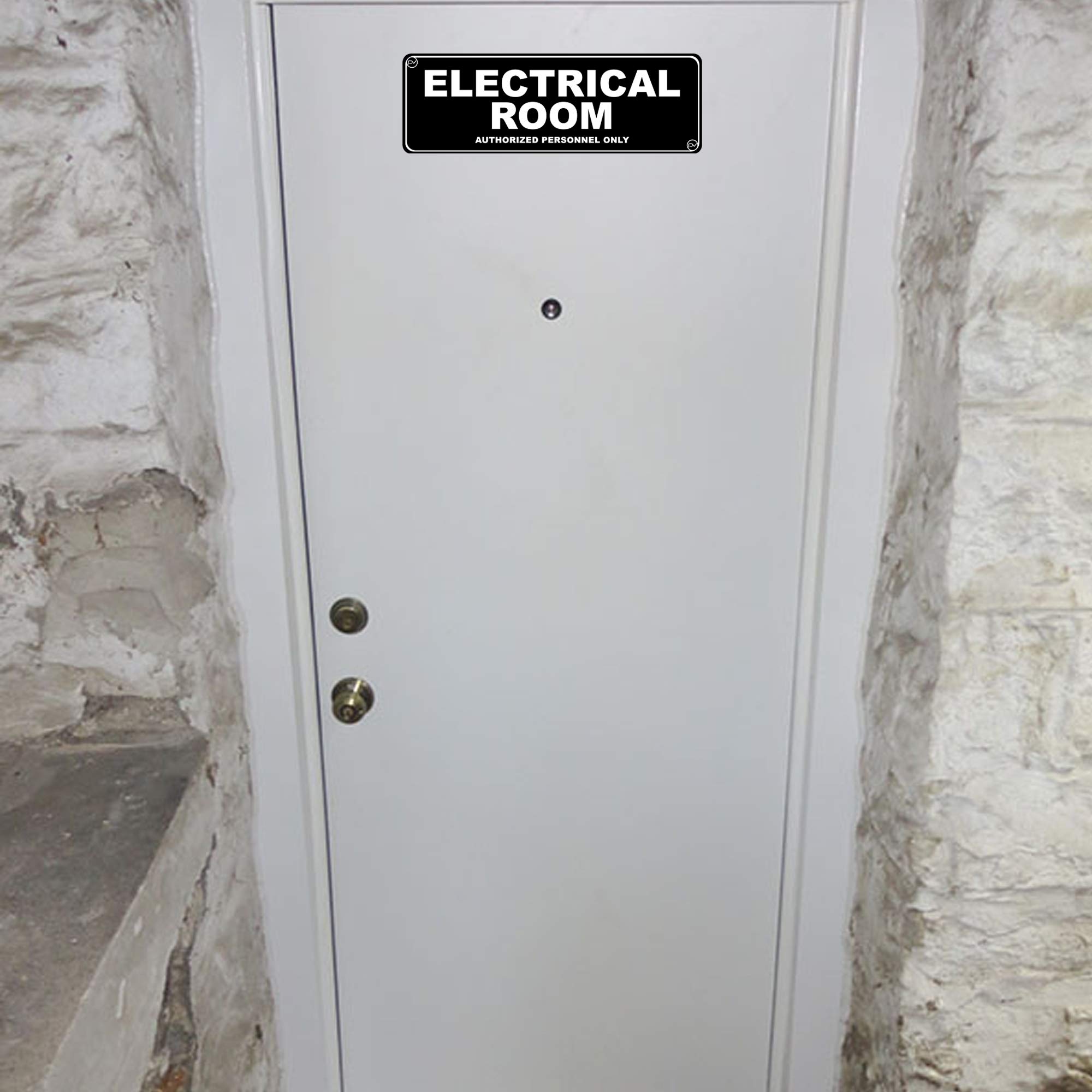 Sign for Door, Authorized Personnel Only in Acrylic Plastic, Black and White, Rounded Corners, Durable, Long Lasting with Double Sided Tape in the Back - 3" x 9" (Electrical Room)