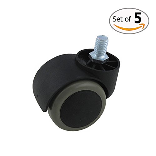 2 Inch Floor Protecting Rubber Office Chair Caster Wheels Twin Wheel fit to metric screws M8 x 13 mm, Chinese standard chairs Threaded Stem Brake Swivel Casters Contains 1 Easy Tools (Black & Gray)