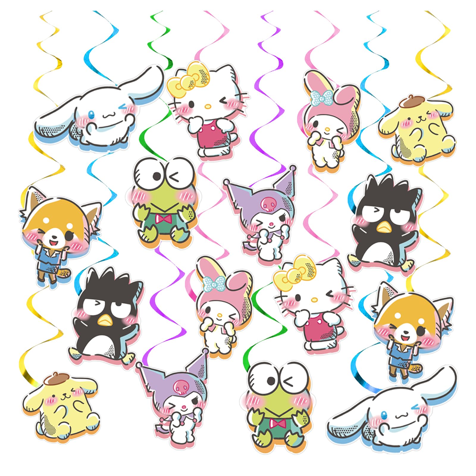 16Set Kawaii Hanging Swirls，Cute Birthday Party Decorations,Kawaii Anime Party Supplies
