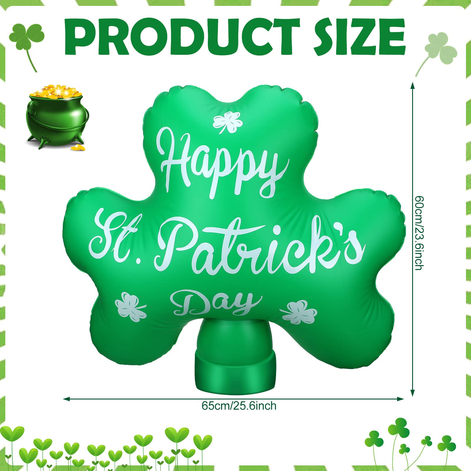2 Pcs 24 Inch St Patricks Day Inflatable Decorations Inflatable Shamrock Outdoor Decoration Lucky Day Indoor Outdoor Blow Up Yard Garden Lawn Decor