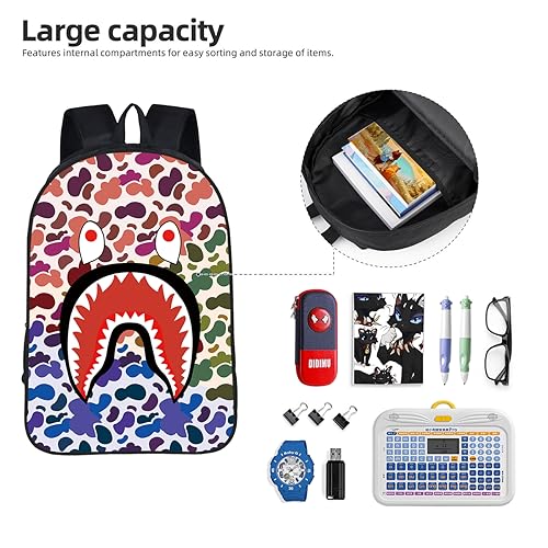 17" Camouflage Shark Backpack Large Fashion Casual Backpack School Bag 3D Printed Laptop Backpack Suitable for School, Travel and Work (Camouflage-2)