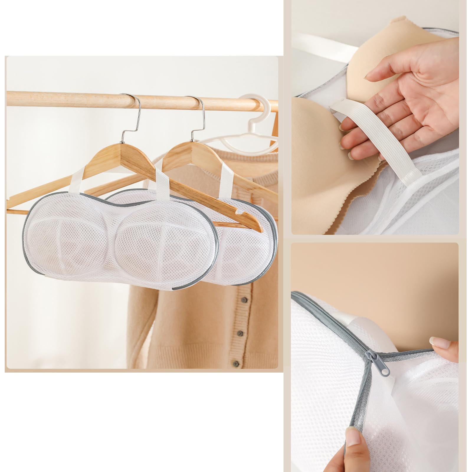 3pcs bra washing bags for laundry, bra washer protector for laundry,lingerie bags for washing delicates Fits for A-C Cups Bras(Gray)