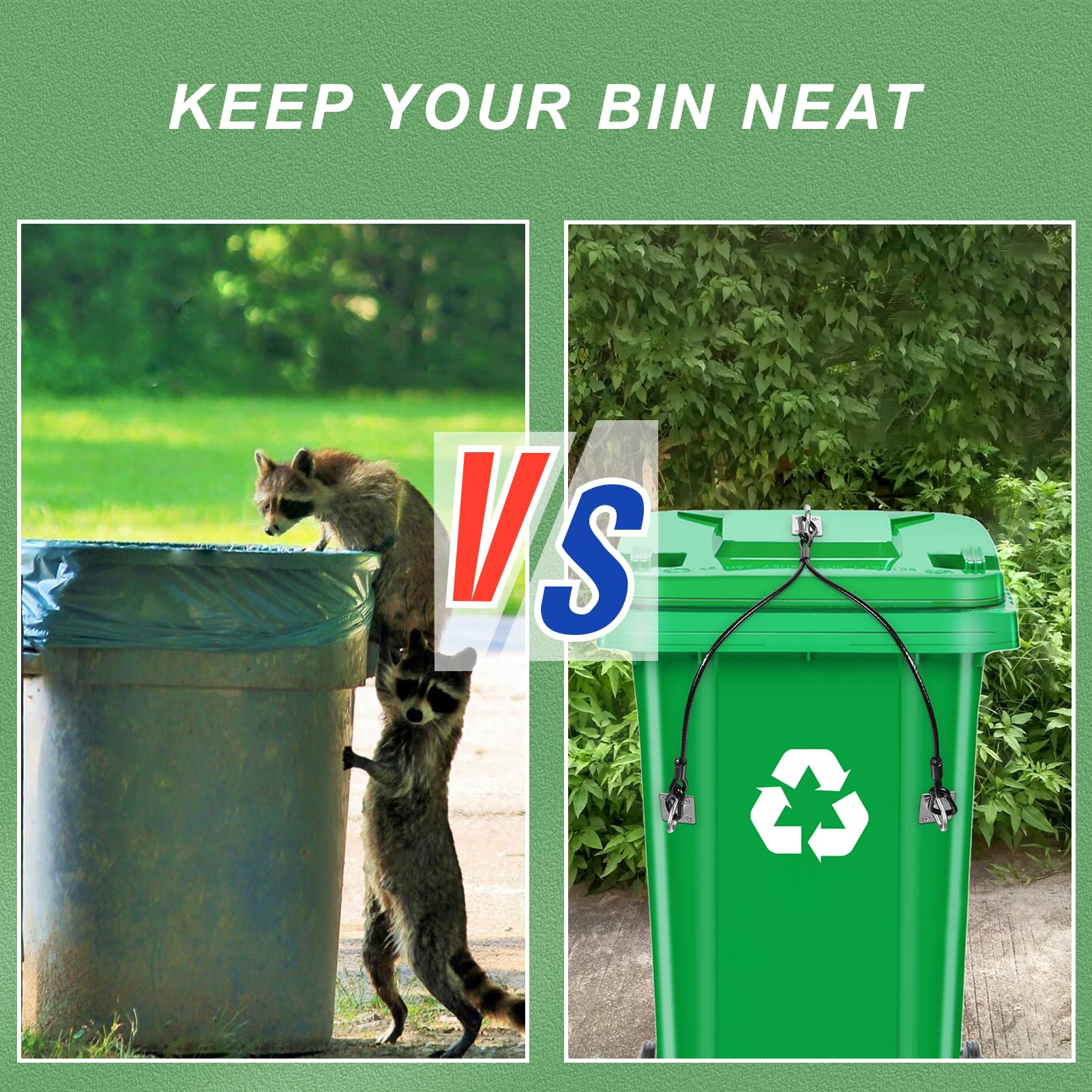 2 in 1 Trash Can Lock,Bear Proof Trash Can Lid Lock,Outdoor Garbage Trash Can Locks for Animals Raccoons with Two Durable Stainless Steel Wire Ropes,Garbage Bin Guard,One-Handed Operation (Black)