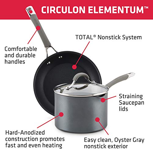 Circulon 84566 Elementum Hard Anodized Nonstick Griddle Pan/Flat Grill, 11 Inch, Oyster Gray