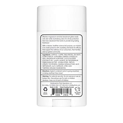 THINK Magnesium Deodorant – Aluminum Free Under Arm Freshness – Non-Toxic & Long Lasting – Cruelty Free Deodorant with No Phthalates or Parabens – Coconut & Pineapple, 2.65oz,46163