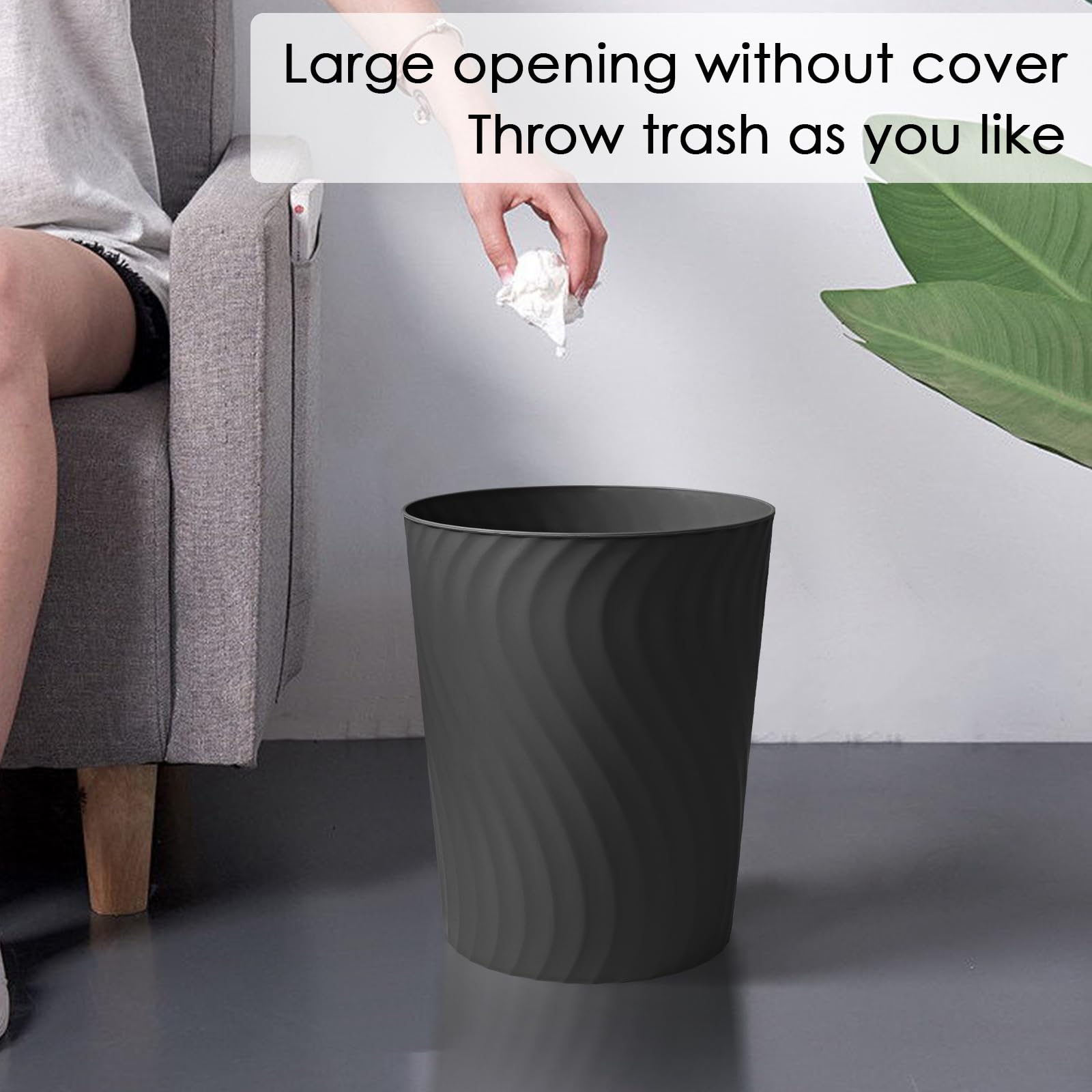 3 Pack Bathroom Trash Can, 3 Pack 1.8 Gallons Small Trash Can, Slim Waste Basket, Round Garbage Can, Plastic Trash Bin for Kitchen, Dorm, Bedroom, Office, Living Room, Study, Compact Spaces(Black)