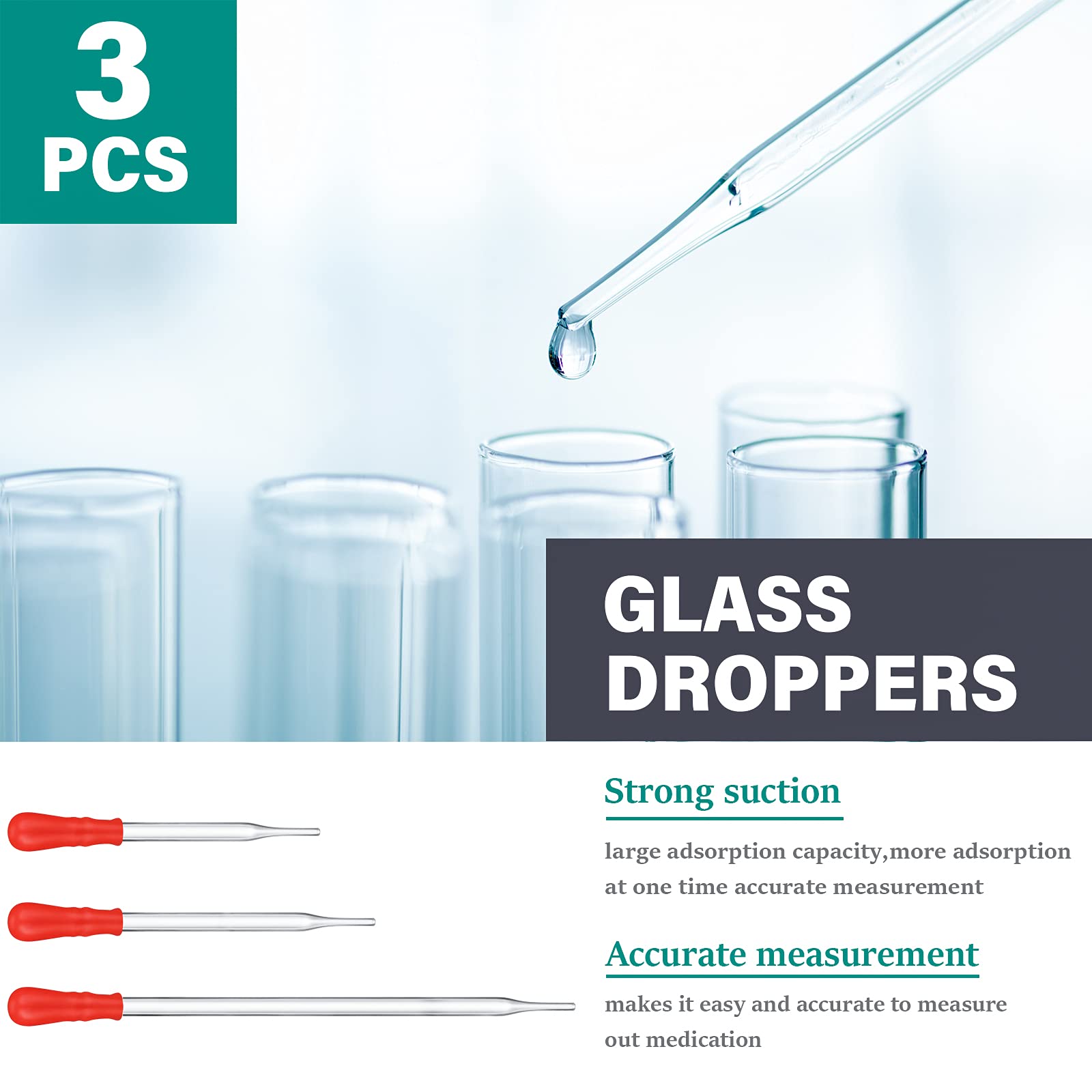 Glass or Plastic Graduated Cylinder Beaker Set, Thick Lab Cylinders (10 ml, 25 ml, 50 ml, 100 ml), Beaker (50 ml, 100 ml, 250 ml, 500 ml, 1000 ml) with 3 Dropper 4 Stirring Rod 7.9 Inch(Glass)