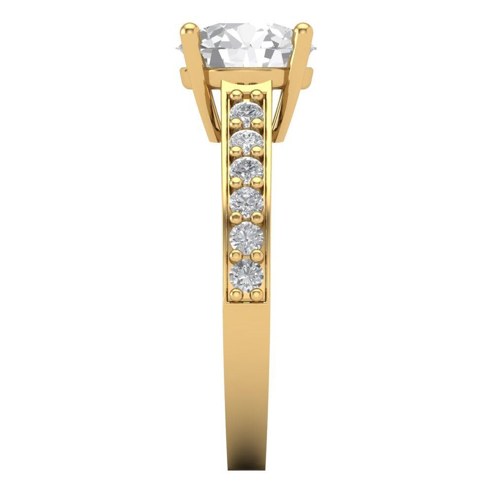 2.18 Ct Round Cut Clear Simulated Diamond 14K Yellow Gold Solitaire with Accents Engagement Anniversary Ring Size 7.5