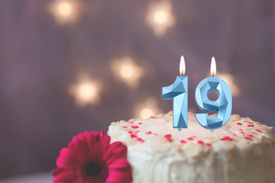 2 inch Blue 19 & 91 Birthday Candles, 3D Diamond Number 19th & 91st Cake Topper for Men Women Birthday Party Decorations Theme Party