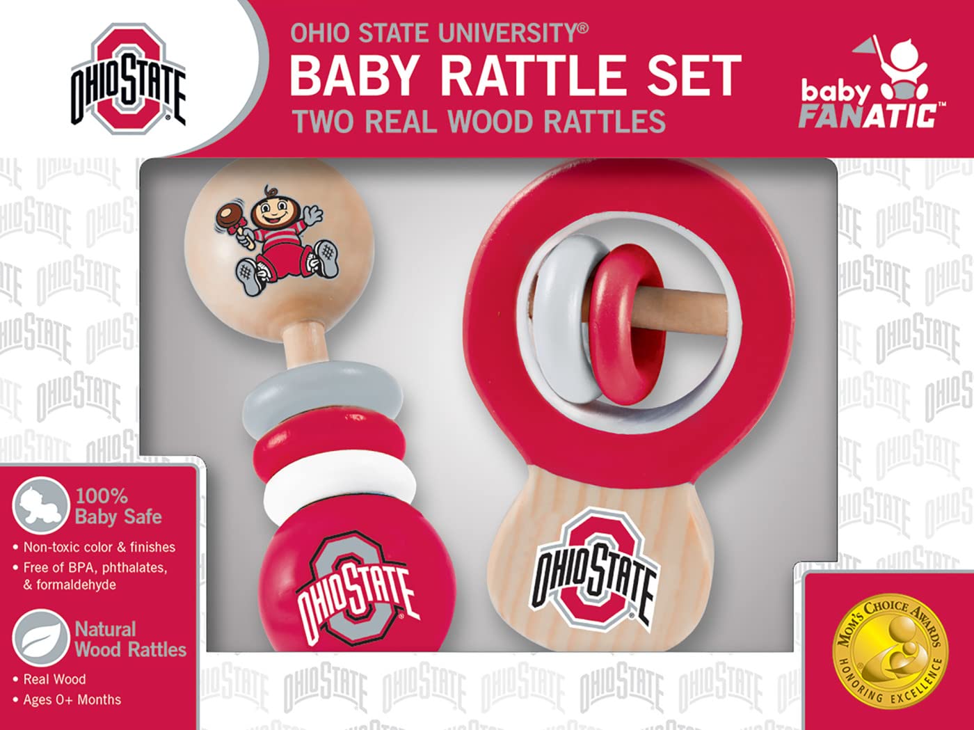 BabyFanatic Wood Rattle 2 Pack - NCAA Ohio State Buckeyes - Officially Licensed Baby Toy Set