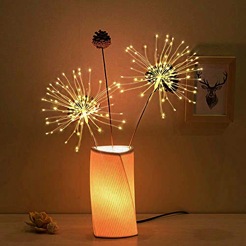 2 Pack Firework Lights Led Copper Starburst Lights , 8 Mode Remote Control String Lights, halloween decorations , Waterproof Starburst Lights, Fairy Lights for Festival, Party, Garden (Warm White)