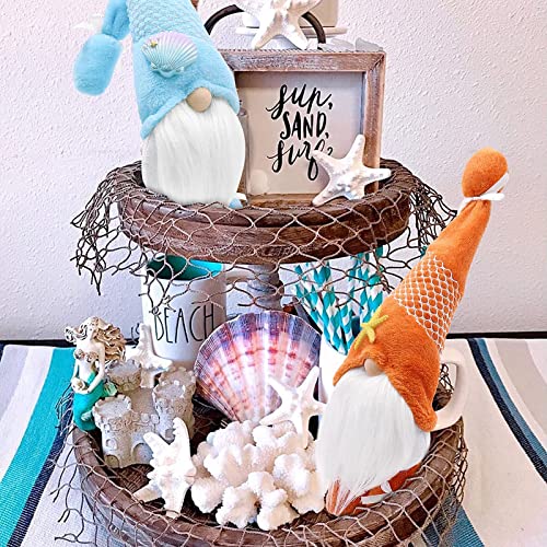 CiyvoLyeen Beach Gnomes Decorations Sea Star Shell Gnomes Handmade Decor Shelf Sitters Swedish Gnomes Nisse Scandinavian Summer Gnomes Plush Elf Dwarf Home Household Ornaments Set of 2