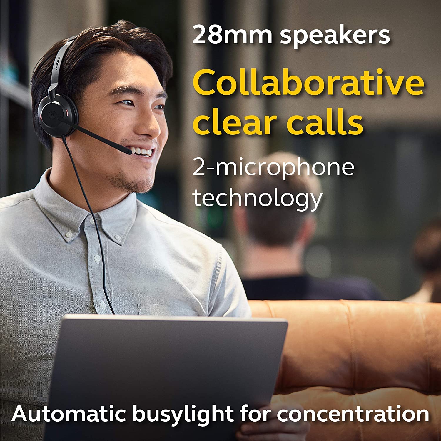 Jabra Evolve2 30 UC Wired Headset, USB-A, Mono, Black – Lightweight, Portable Telephone Headset with 2 Built-in Microphones – Work Headset with Superior Audio and Reliable Comfort