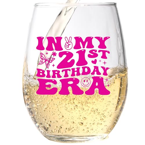 21st Birthday Wine Glass - In My 21st Birthday Era - Funny Birthday Gifts For Him Or Her - 21st Bday Decorations For Men, Women, daughter, Sister, Best Friend, Co-Worker - Twenty One