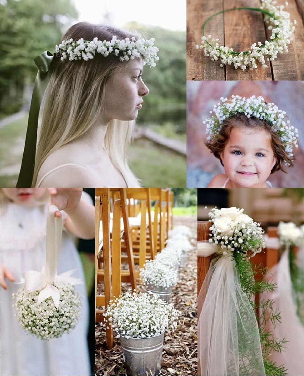 Artificial Flowers Baby's Breath Gypsophila Real Touch Flowers for Wedding Party Home Garden Decoration (White - Pack of 6pcs)
