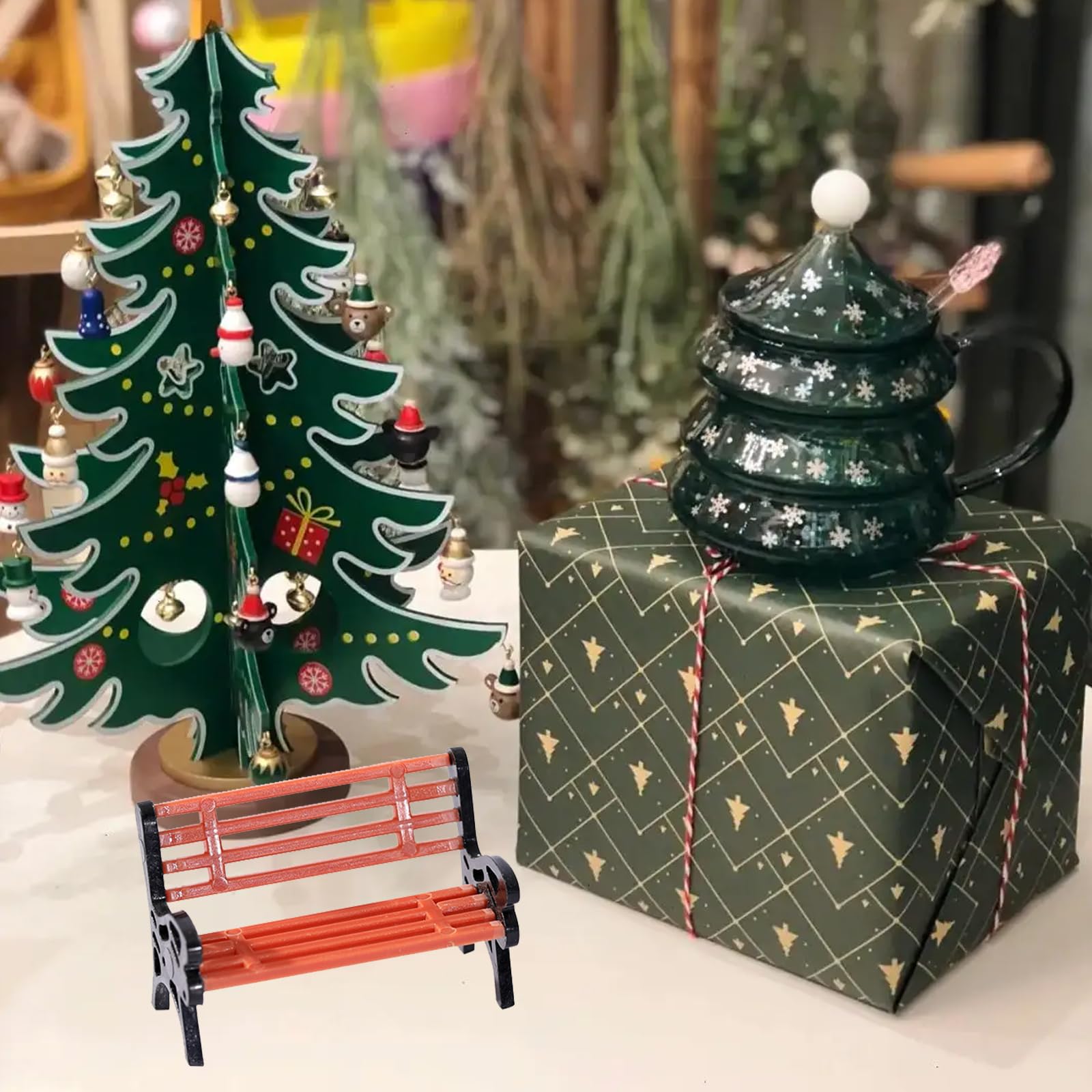 3Pcs Christmas Village Bench, Miniature Bench, Mini Christmas Dollhouse Bench, Xmas Plastic Bench Christmas Villages Accessories for DIY Decor