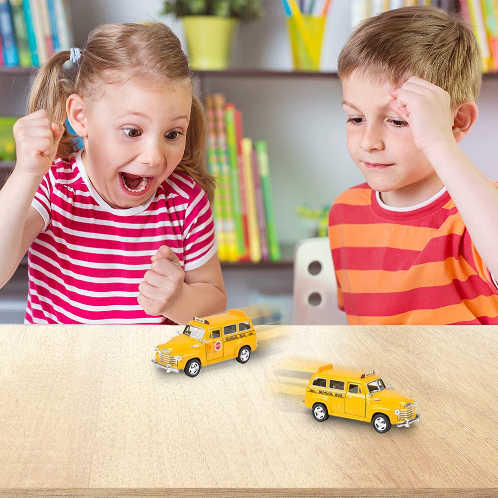 ArtCreativity Pullback Suburban School Bus Set, Includes 2, 4.75 Inch School Buses, Diecast Bus Playset with Pull Back Mechanisms, Great Birthday Gift Idea for Boys and Girls