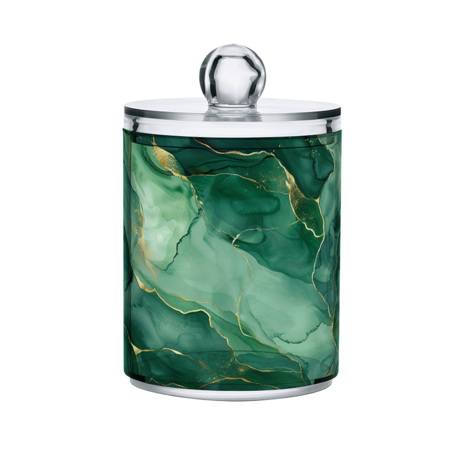 2 Pack Qtip Holder Organizer Dispenser Marble Green Bathroom Storage Canister Cotton Ball Holder Bathroom Containers for Cotton Swabs/Pads/Floss