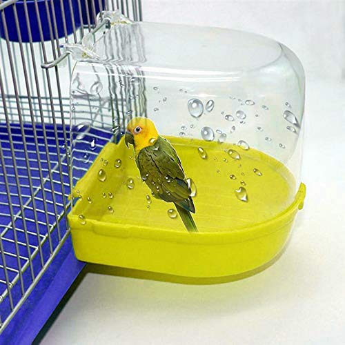 MNTT Hanging Bird Bath Cage,Pet Cleaning Cage Accessories Plastic Box Parrot Bathing for Pet Shower Bird Bathtub Birdbath(White)