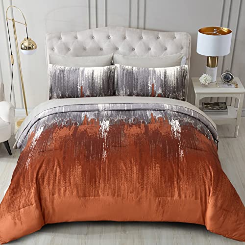 Burnt Orange Comforter Set Queen,7 Pieces Bed in a Bag Colorful Abstract Art Gradient Comforter Soft Microfiber Bedding Set -1 Comforter, 1 Flat Sheet, 1 Fitted Sheet, 2 Pillow Shams,2 Pillowcases