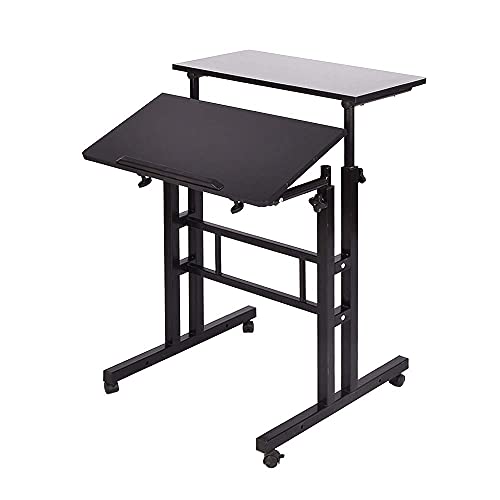 Mobile Stand Up Desk, 24 inch Laptop Computer Desk Adjustable Standing Home Office Desks with Roller, Student Desk School Desk Simple Stand Up Desk Small Desks for Small Spaces for Standing or Sitting
