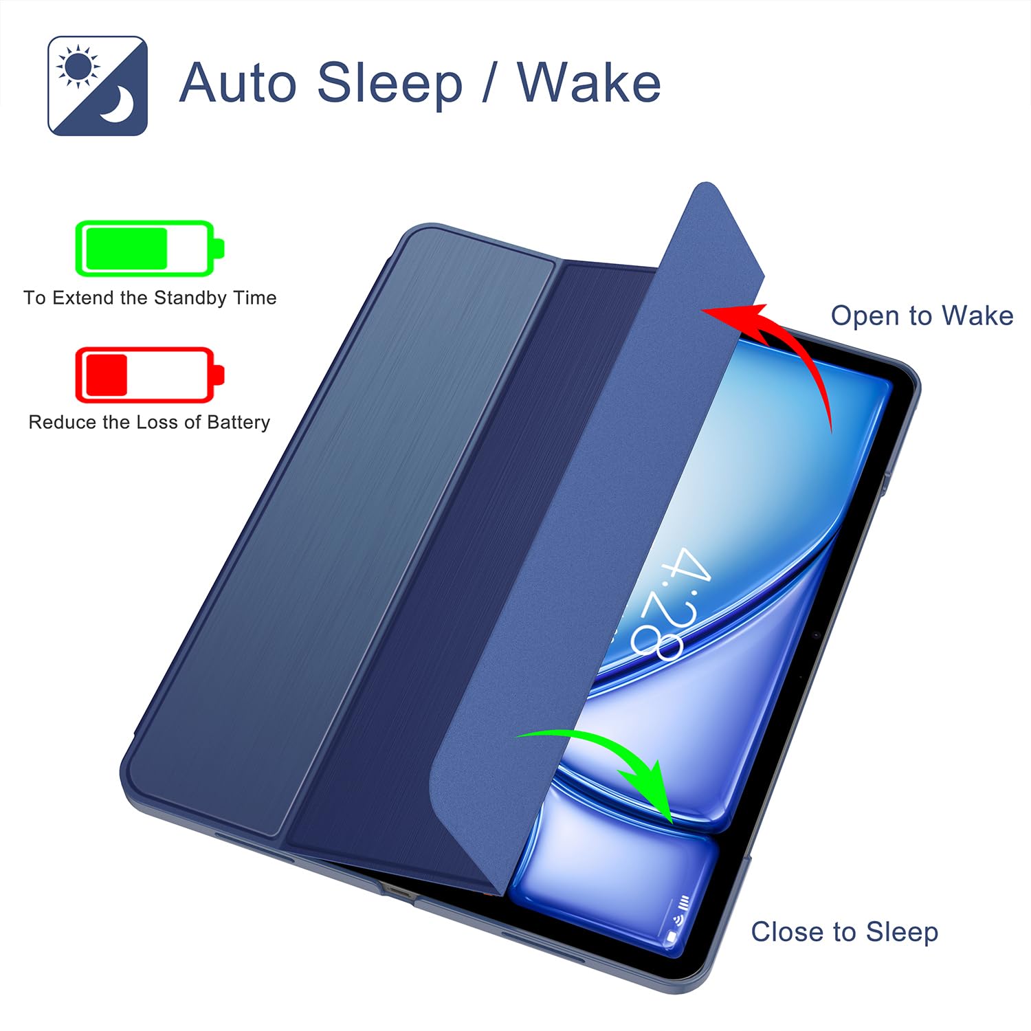 Soke for iPad Air 13 Inch Case (M2) 2024,iPad Pro 12.9 Case 2022 2021(6th 5th Generation) - [Slim Trifold Stand + Auto Wake/Sleep],Protective Hard PC Back Cover for iPad Air 13 inch (Navy)
