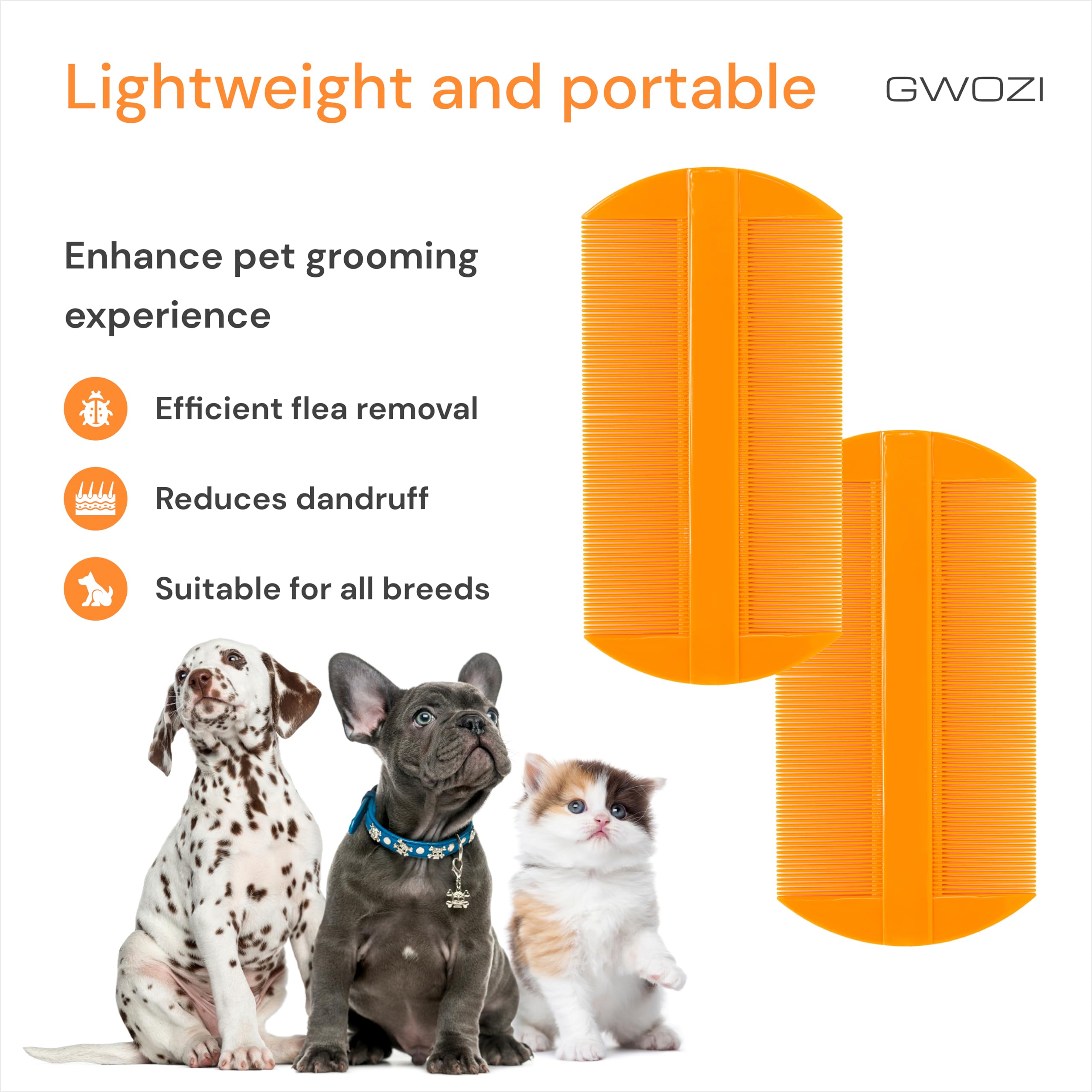 Flea Comb for Cats & Dogs - Double Sided Dandruff Comb - Fine Tooth Comb - Plastic Dog/Cat Flea Comb for Grooming - Flea Brush for Dogs and Cats, Puppy, Kitten