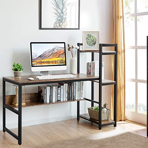 Tangkula 59-Inch Computer Desk with Bookshelf, Home Office Desk with Storage Bookshelf, Metal Frame & Adjustable Foot Pads, Space Saving Computer Workstation Study Writing Desk